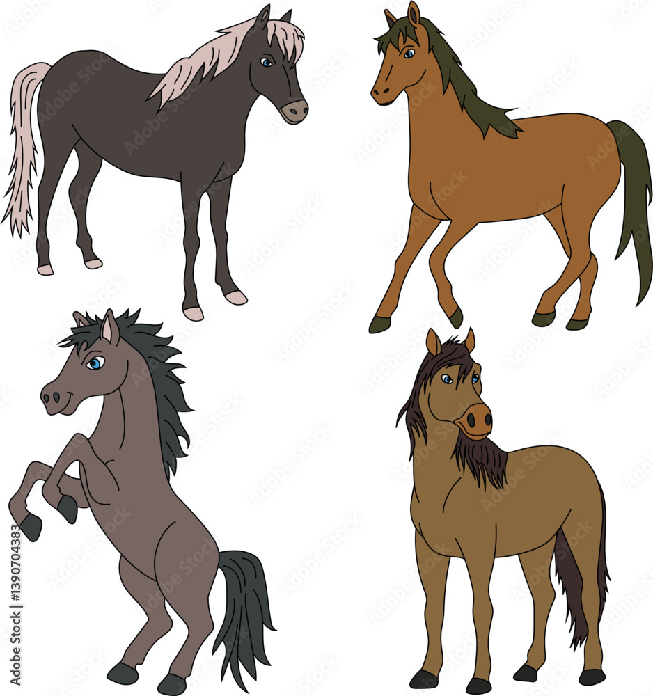 Horse Clipart Set: Hand-drawn Horse Illustrations: Doodle Cartoon ...