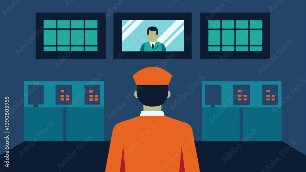 Monitoring from Control Room A guard observes multiple screens in a ...