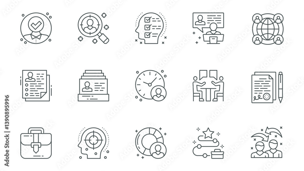 Recruitment icons set in outline stroke design for web. Pack line ...