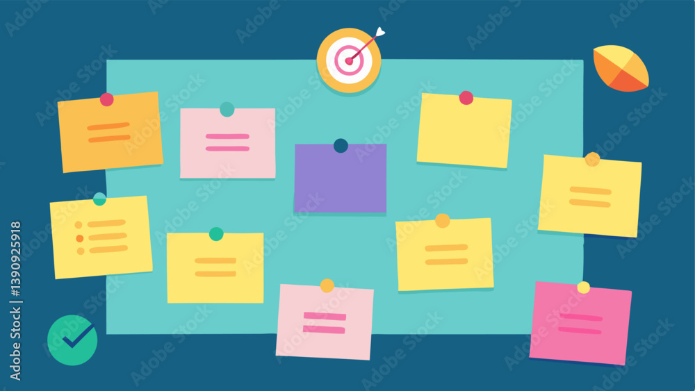 Goal Setting Board A bulletin board filled with sticky notes of ...