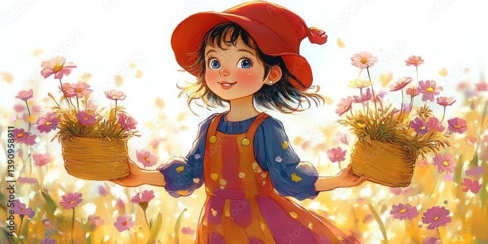 Little Girl in Red Hat Fairy Tale Coloring Page Cute Cartoon Characters ...