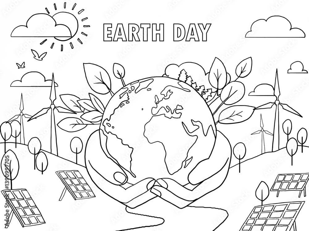 Sustainable Earth Day Illustration Featuring Renewable Energy and ...