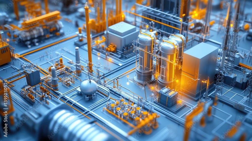 Power plant layout diagram showing turbines, transformers, and grids ...