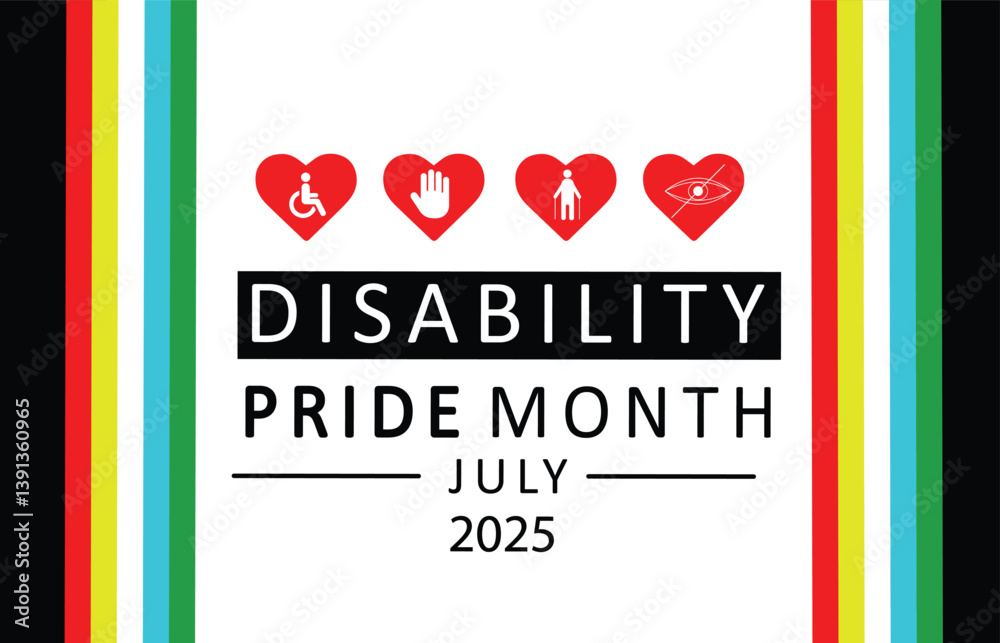 Disability Pride Month 2025. Hand, people icon and heart. Great for ...