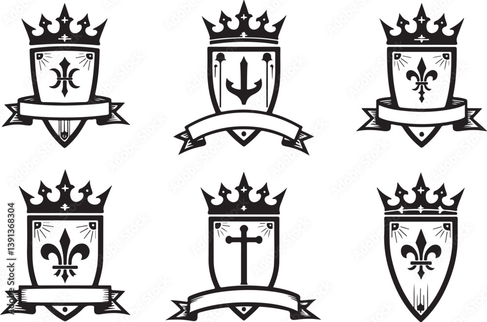 Heraldic Crest & Laurel Wreath SVG Bundle | Vintage Shield Emblems ...