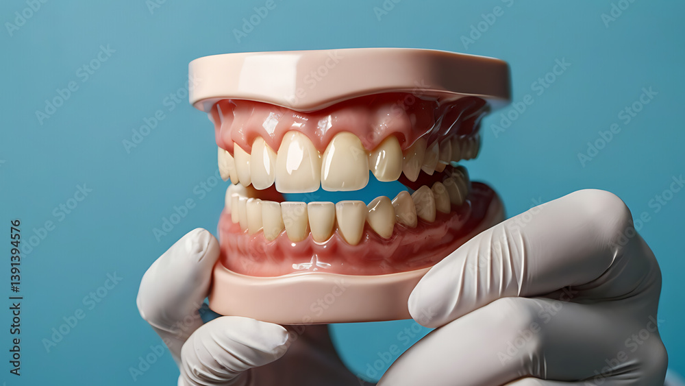 A dental model of human teeth, commonly used in dentistry education and ...