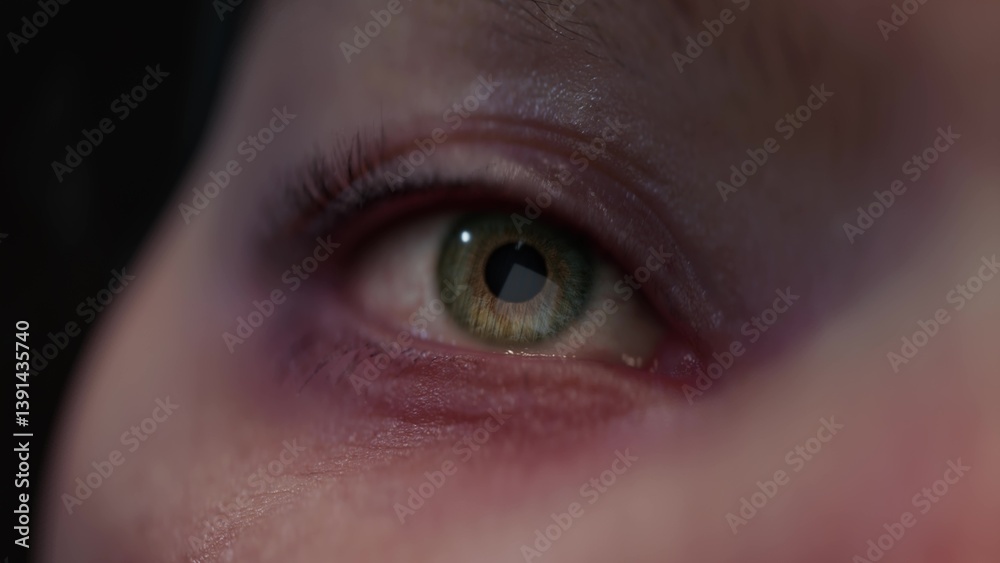 Blinking of strained eyes, close-up, female eyes, blinking frequently ...
