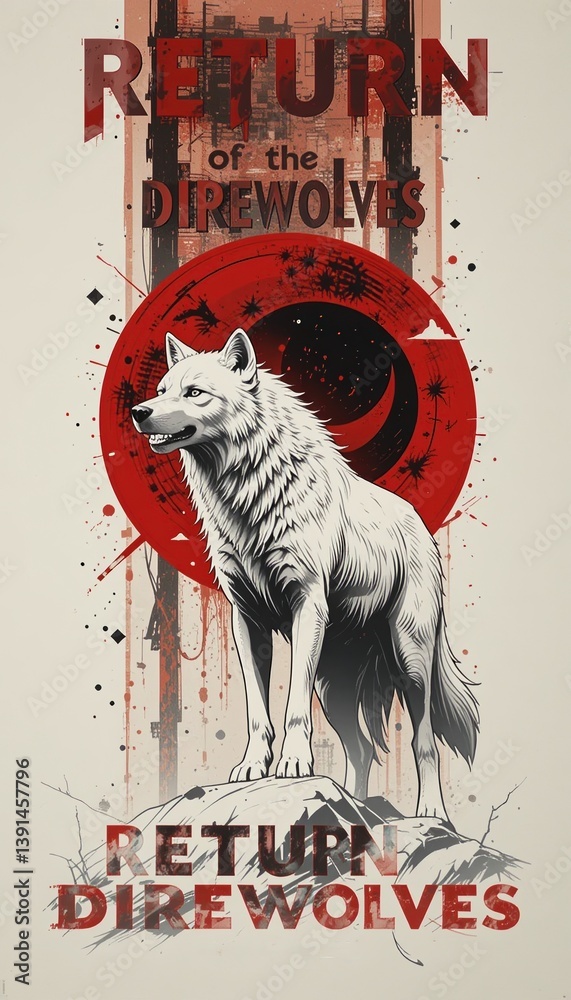 poster showing the "Return of the Direwolves", featuring a single white ...