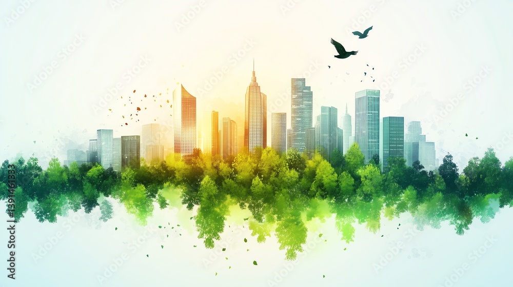 Sustainable Urban Landscape with Net-Zero Building Icons - Clean Layout ...