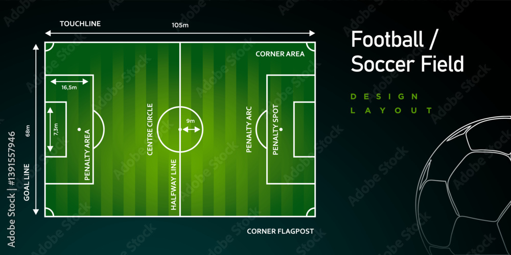 realistic Football field or soccer field layout with measurements in ...