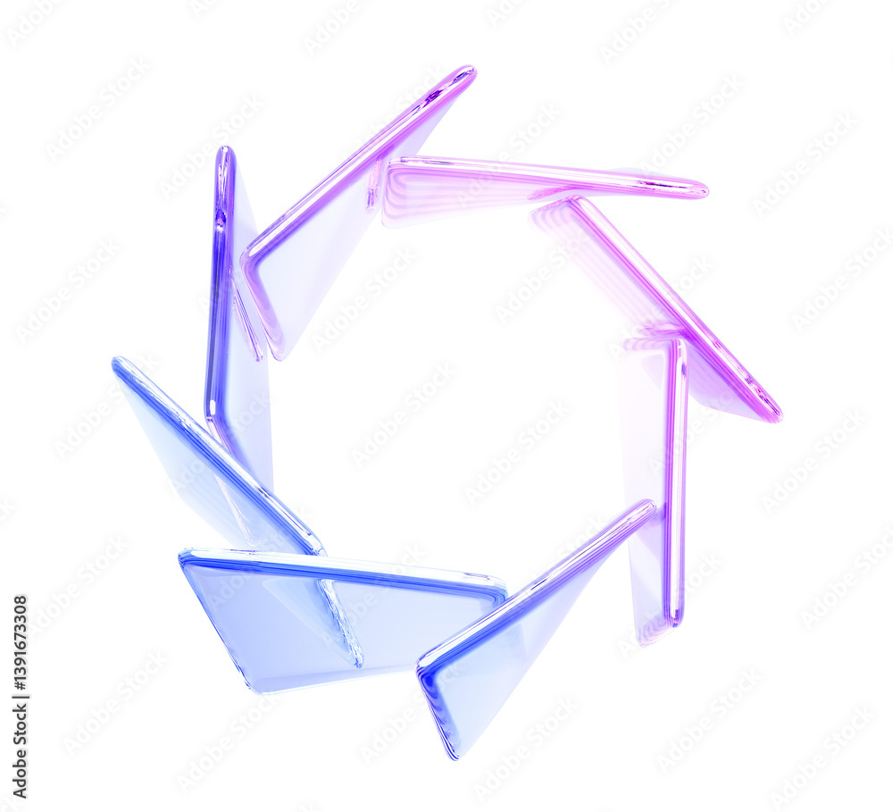 Glass round frame of hologram rainbow plates 3d render. Abstract ...