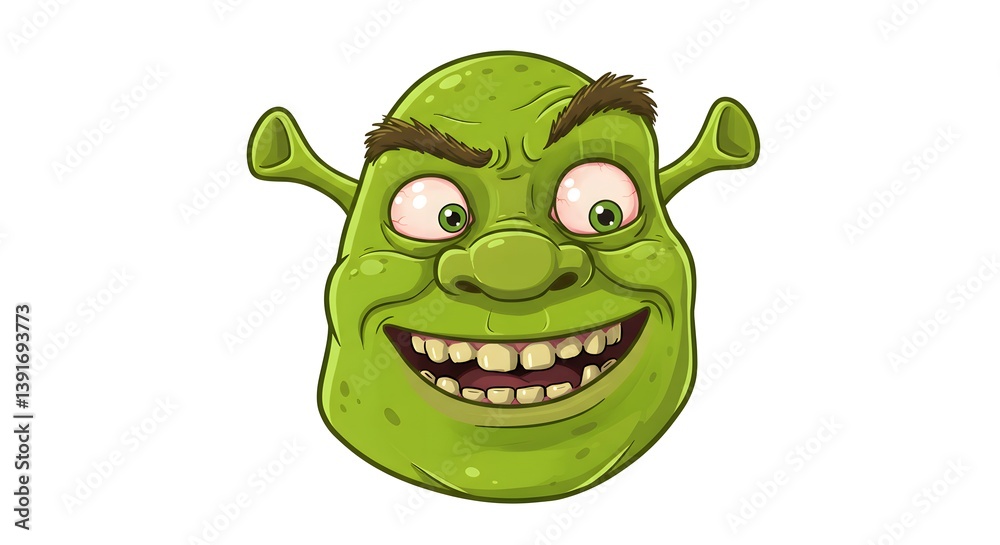 Hilarious Shrek-Inspired Cartoon Ogre Face: A Grotesquely Funny Digital ...