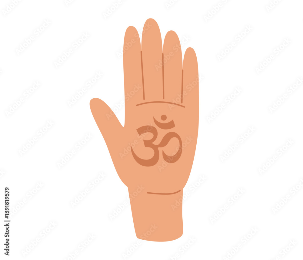 Om icon in palm of hand. Ancient mantra sign. Aum Indian sacred sound ...