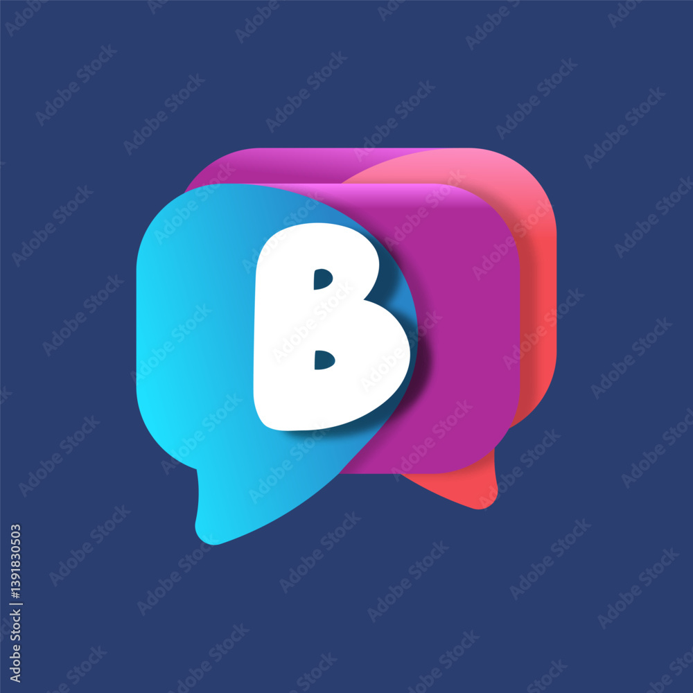 Letter B chat app logo at colorful watercolor splash background. Color ...