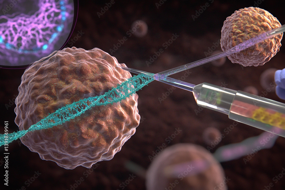 Researcher inserting genetic material into a cell during laboratory ...