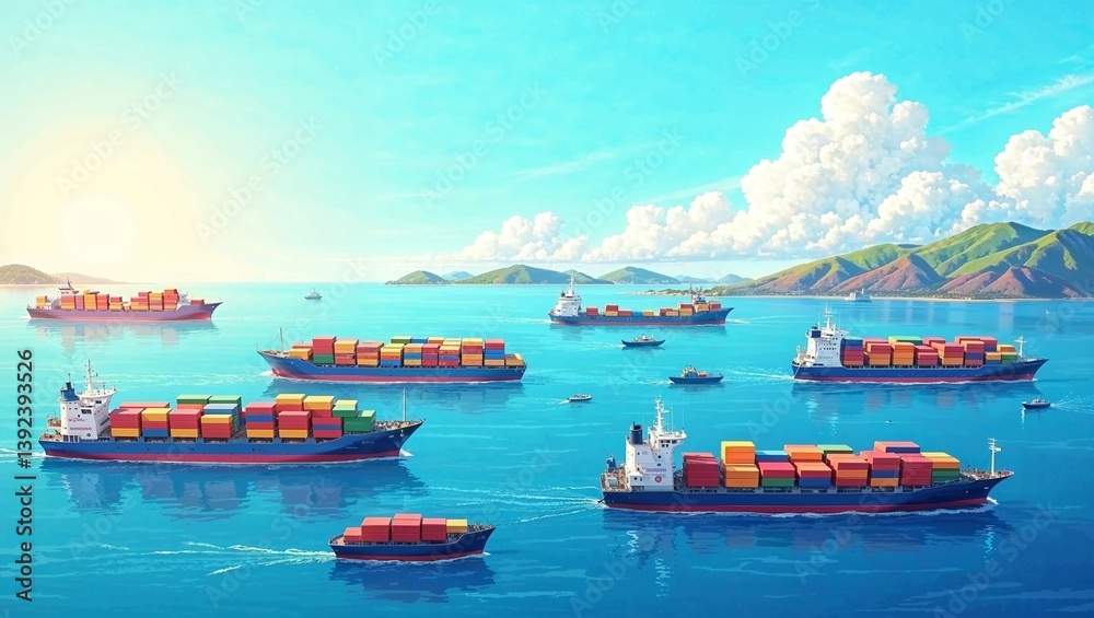 Ocean Trade Routes – Ships and floating containers point to maritime ...