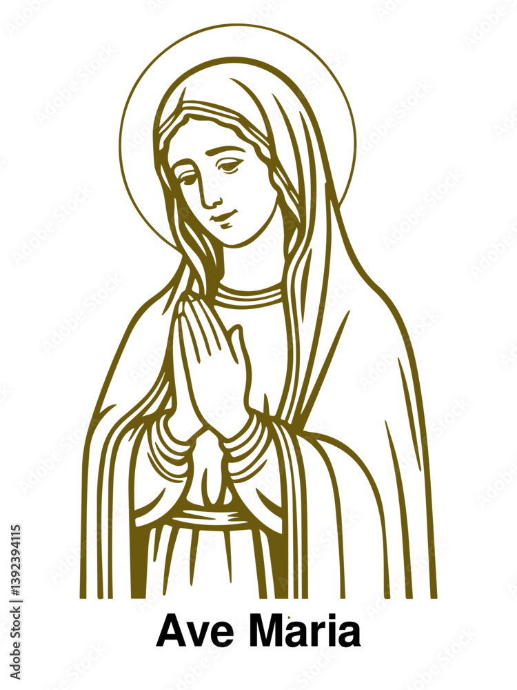 Ave Maria Drawing Outline Illustration Concept Black And White Vector ...