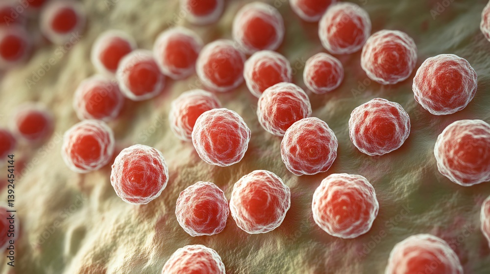 Close-up rendering of Staphylococcus aureus bacteria, a common cause of ...