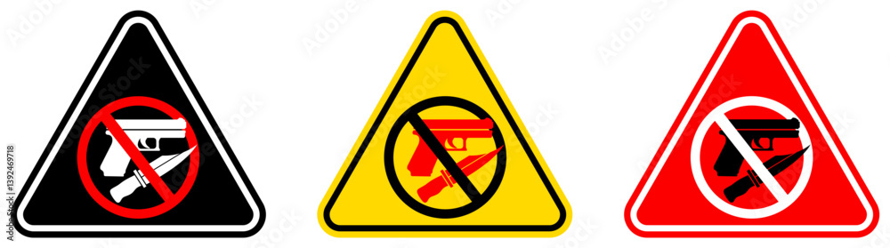set Attention no firearms and weapons Symbols prohibition and warning ...