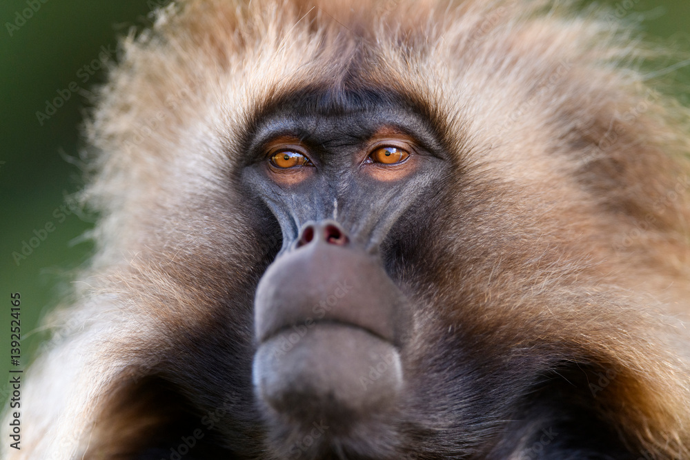 Gelada baboon (Theropithecus gelada) male, head portrait, Guassa ...