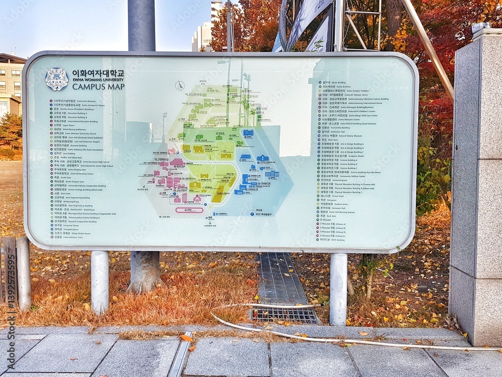 Seoul, South Korea on 12 Nov 2024. Ewha Womans University Campus Map ...
