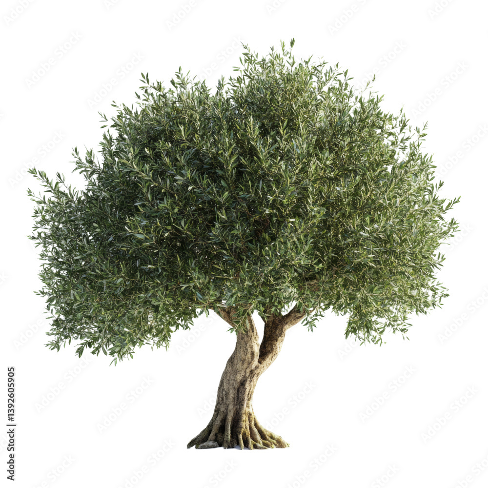 Beautiful olive tree with twisted trunk and dense green foliage ...