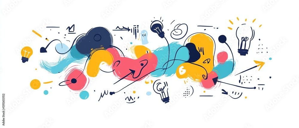 Doodles forming a creative swirl on a white background, with symbols of ...