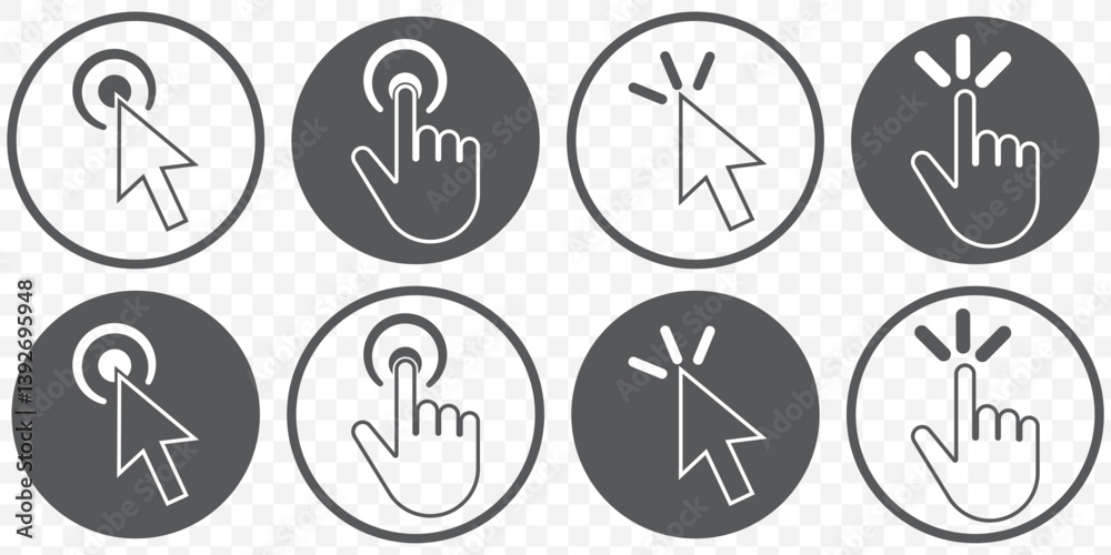 Stock-Vektorgrafik „Computer mouse click cursor icon set. Hand and arrow pointer cursor - stock ...