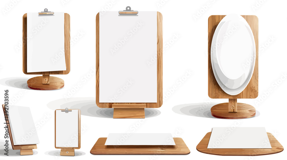 Realistic 3d blank a4 vertical paper sheets and cards with wooden ...
