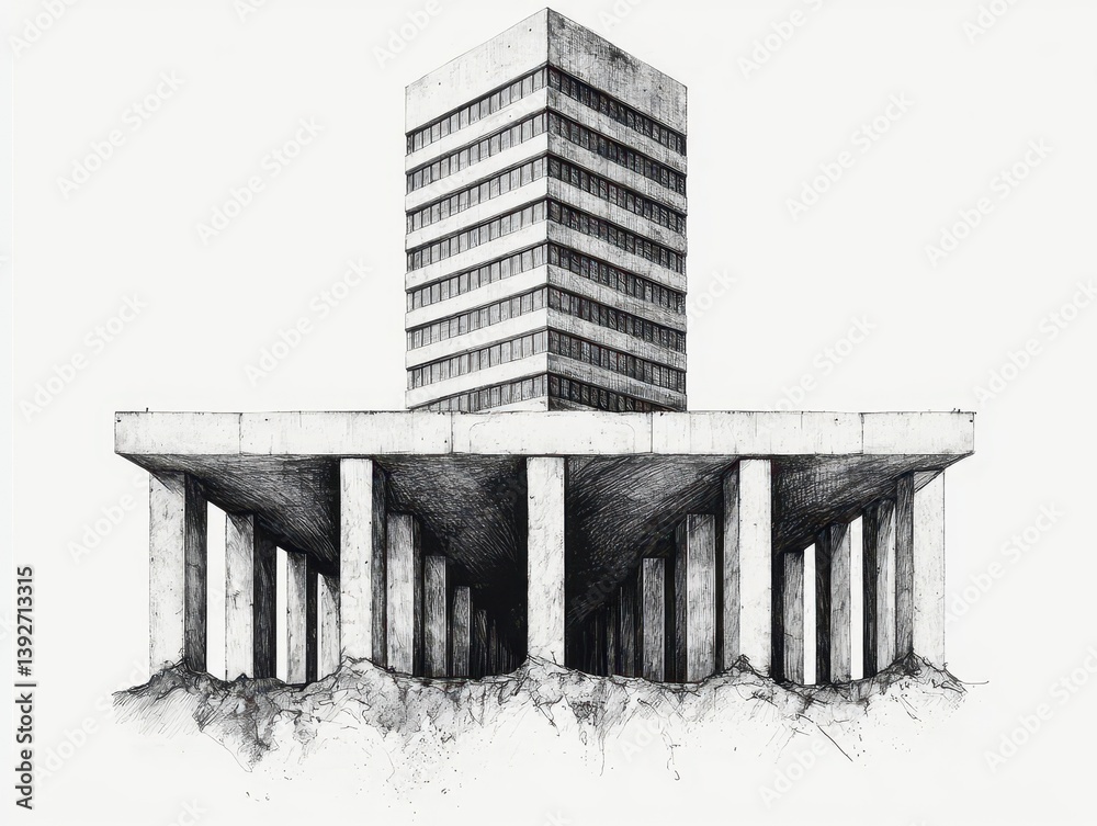 Crosssectional technical drawing of a skyscraper s underground levels ...