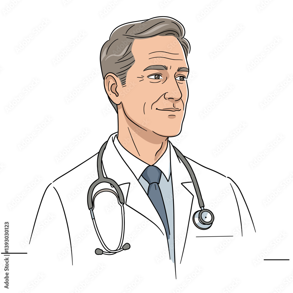 Trusted Physician: A close-up illustration of a compassionate and ...
