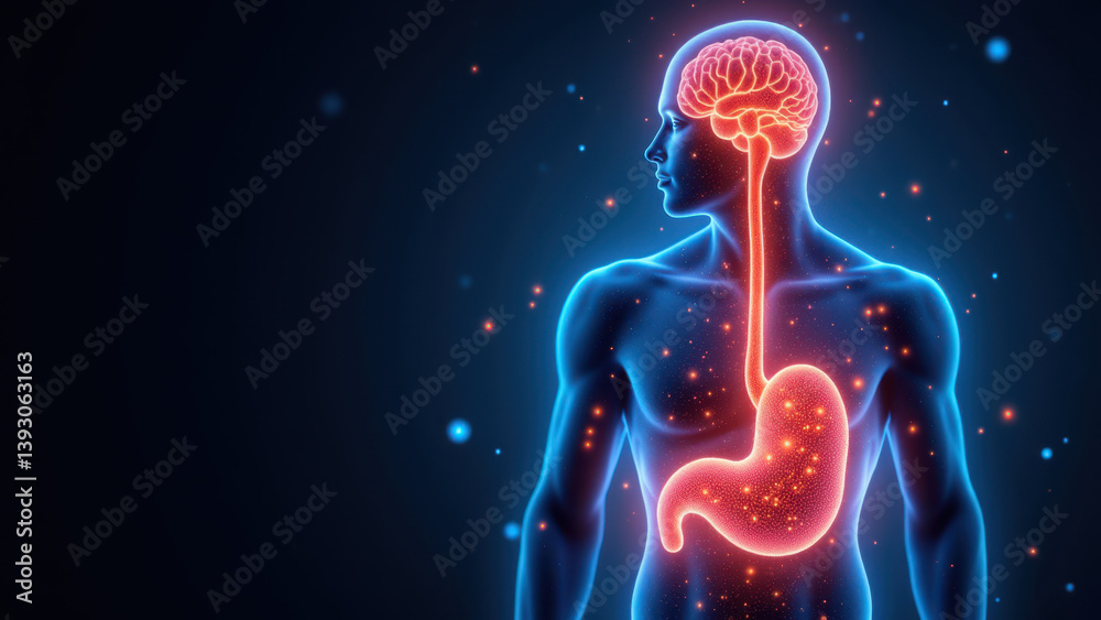 Illustration of a human body with highlighted internal organs and ...