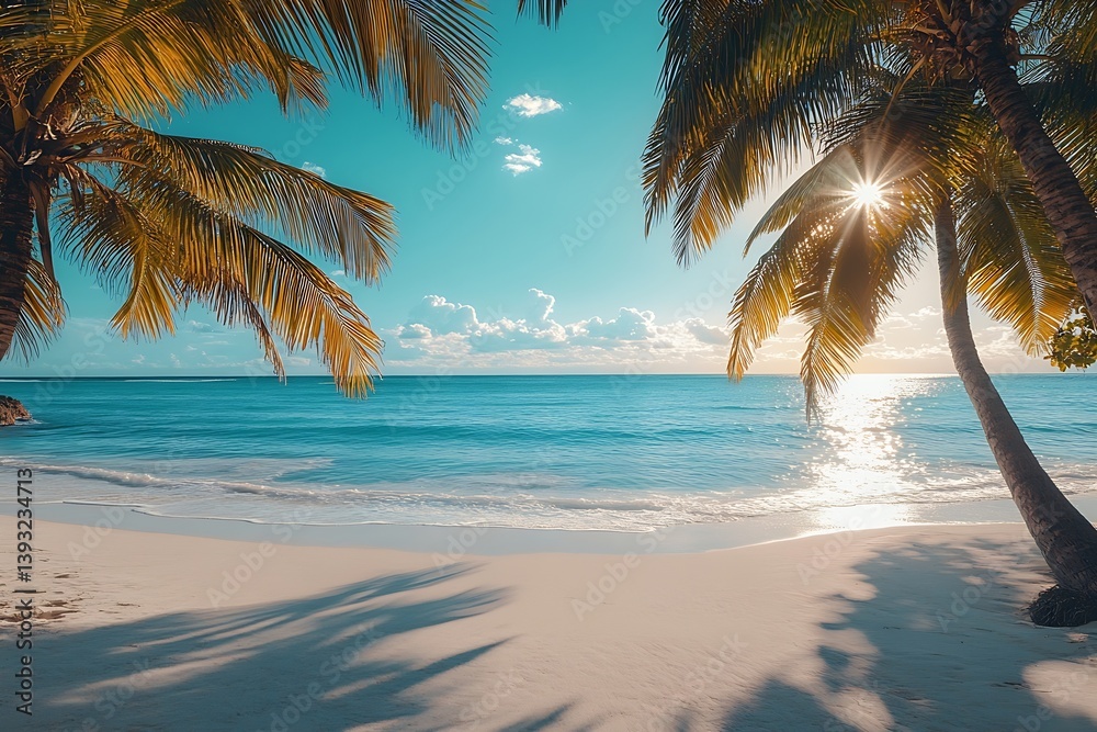 Tropical Beach Paradise with Palm Trees and Sparkling Ocean Water ...