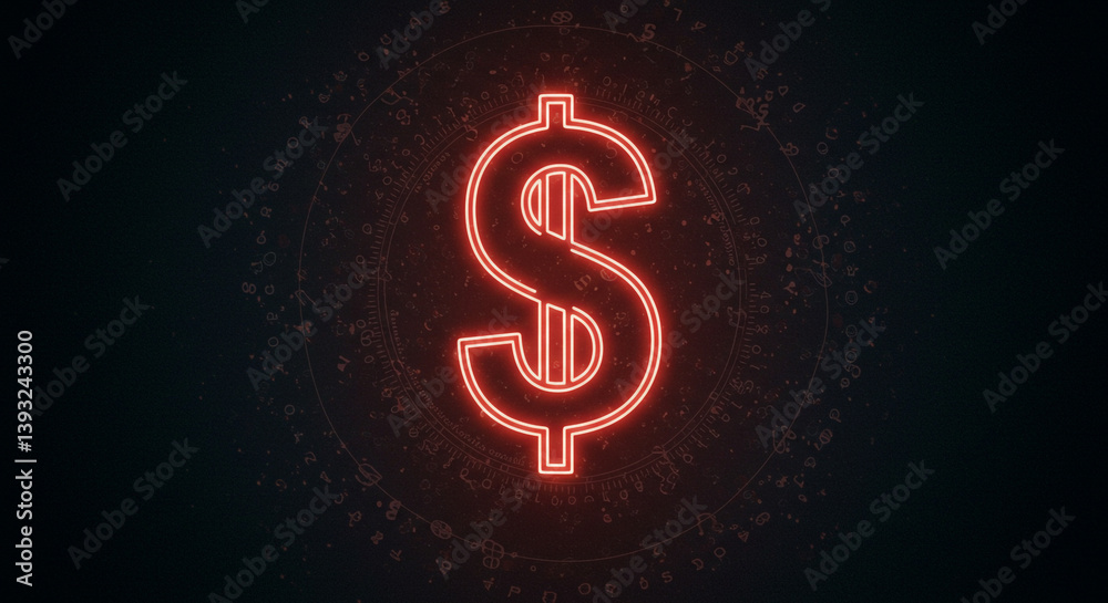 A glowing red dollar sign, a symbol of financial power and digital ...