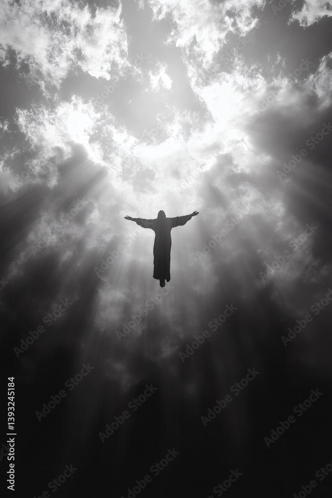Jesus Christ standing in the air, seen in the sky during his ascension ...