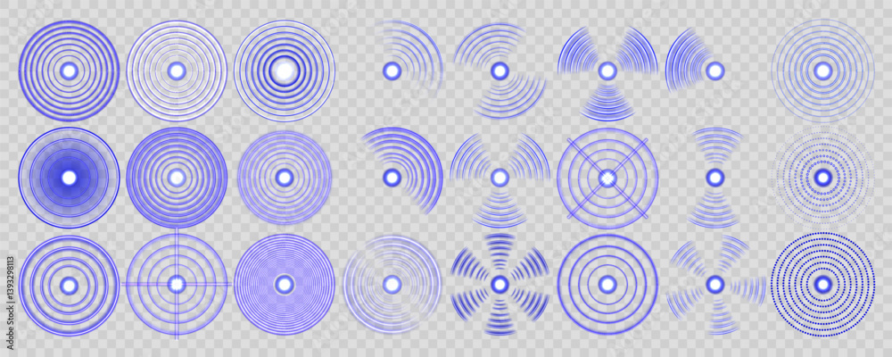 Round signal wave spreads evenly across transparent space. Seismic ...