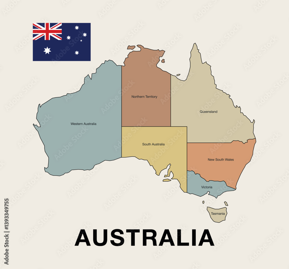 Australia map. Vector Australia map with flag isolated on beige ...