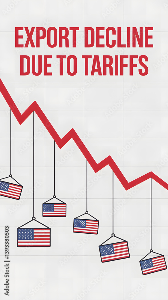 Vertical infographic showing U.S. flags falling along red export line ...