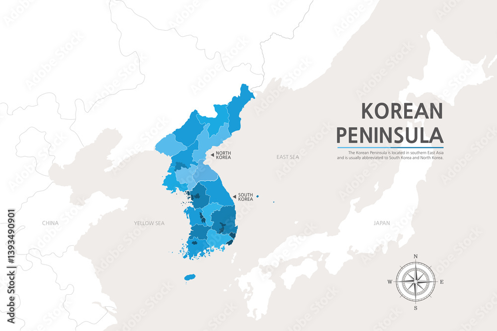 4.KOREAN PENINSULA. The Korean Peninsula is divided into blue colors on ...