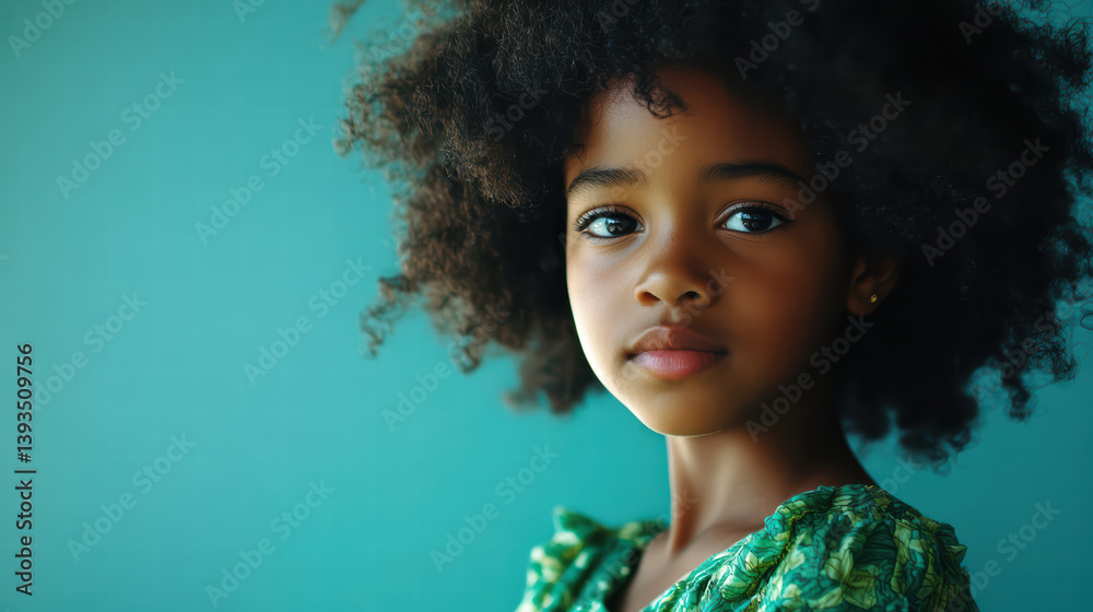 Serene Gaze: A portrait of a young girl with natural hair, radiating a ...