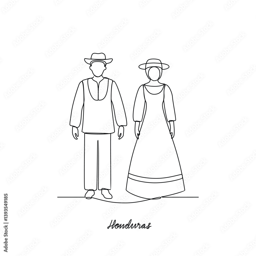 One continuous line drawing of Honduras traditional clothes vector ...
