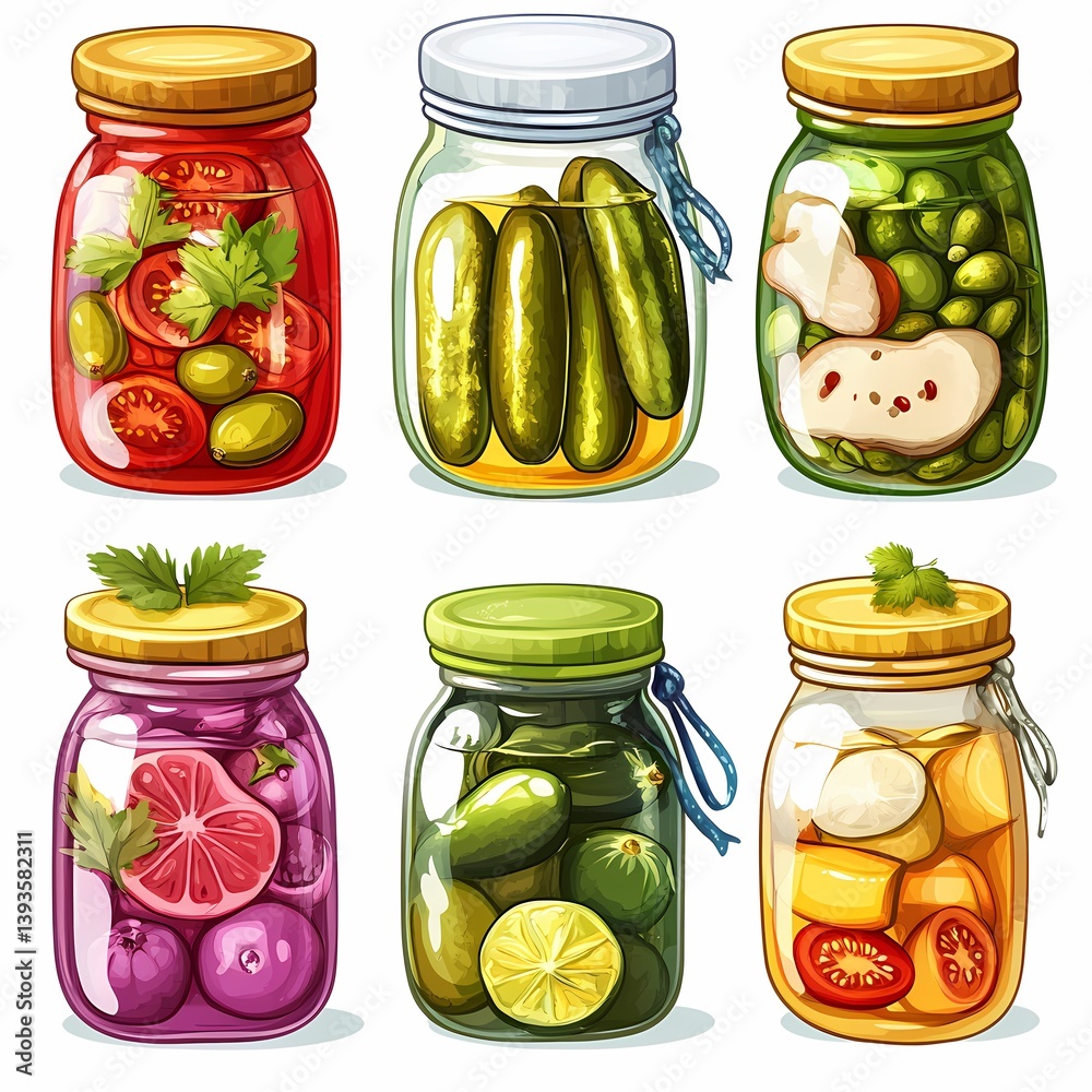 Colorful Homemade Pickles and Vegetables in Artisanal Glass Jars ...