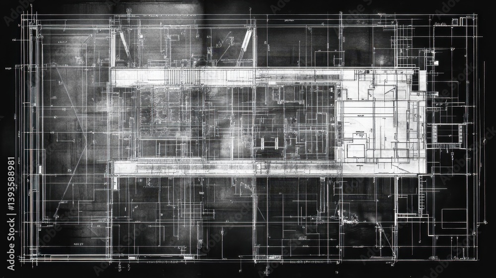 Detailed construction blueprint showing the foundation design ...