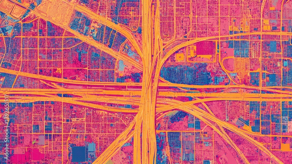 Urban planning map showing road hierarchy with arterial, collector, and ...
