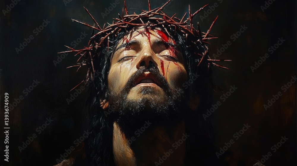 Asian Jesus Christ Crown of Thorns in Baroque Style Oil Painting Stock ...