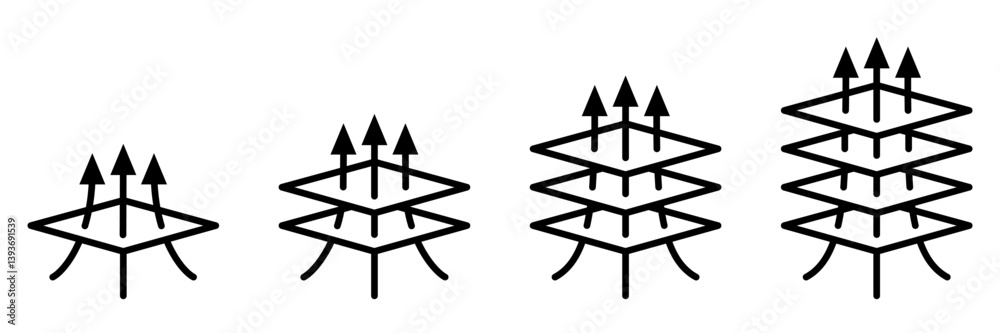 Layers icon set. Layer 1, 2, 3, 4, 5, 6, 7, 8, 9, 10 arrow up down ...