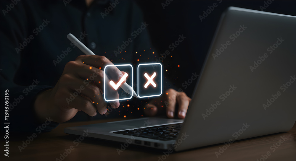 Online form choices checkmark tick cross digital pen laptop survey ...