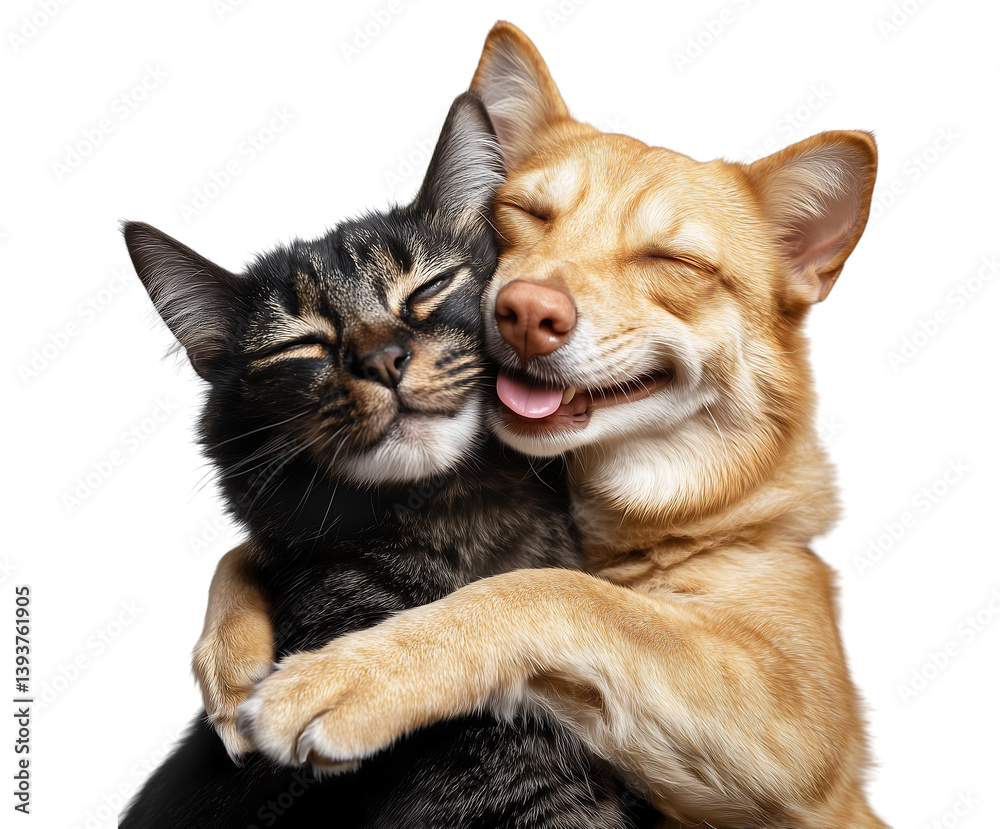 Dog and Cat Hugging Each Other - A cute dog and cat embracing warmly ...