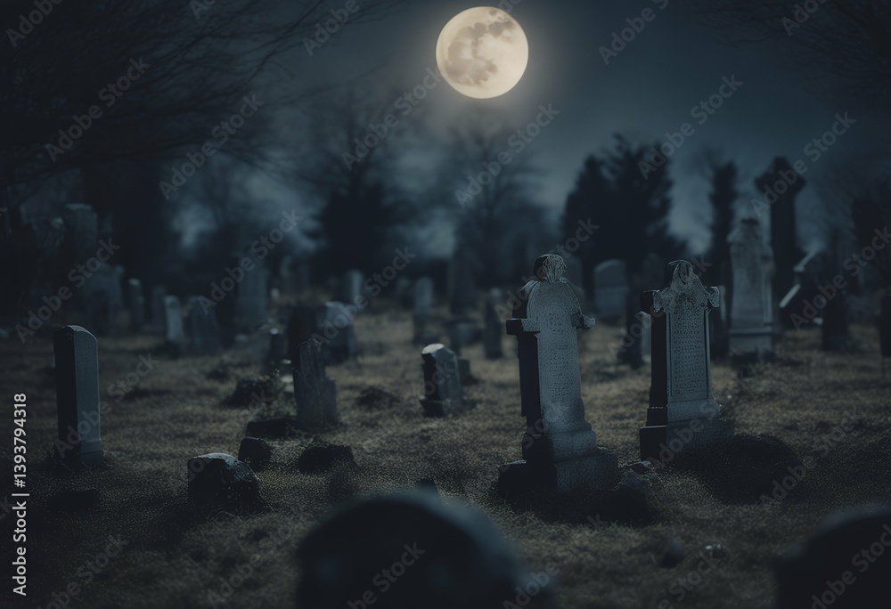 ghosts out come cemetery moon old graves full copy space gravestone ...
