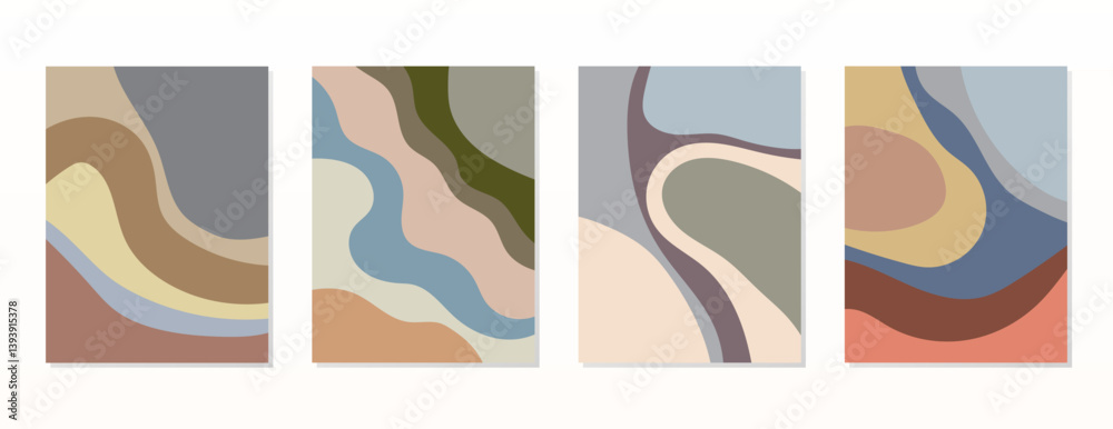 SET PASTEL COLOR. POSTER BACKGORUND WITH AESTHETIC HAND DRAWN ORGANIC ...